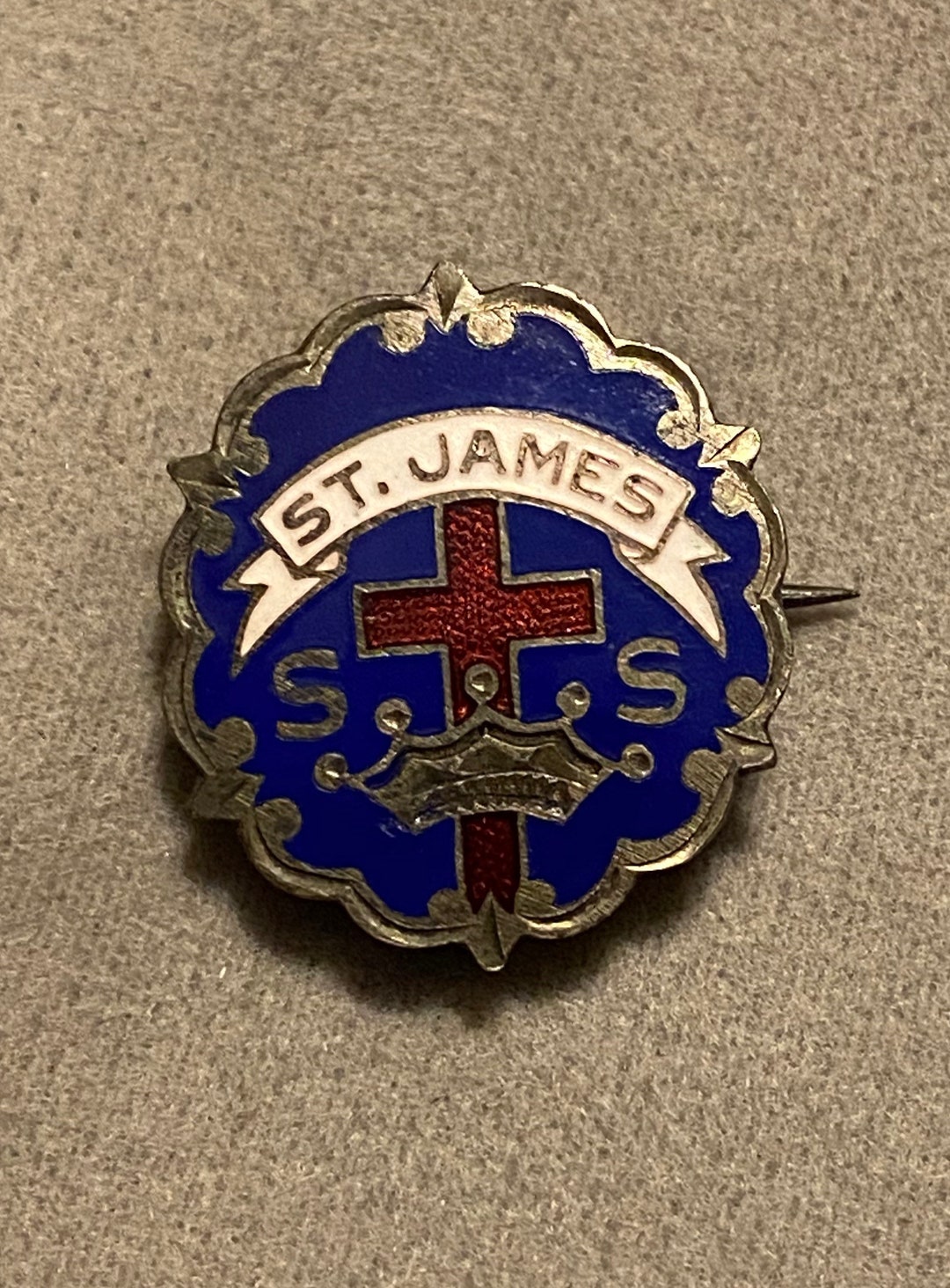 Antique 1910's St. James Sunday School C-clasp Pin - Cross and Crown ...