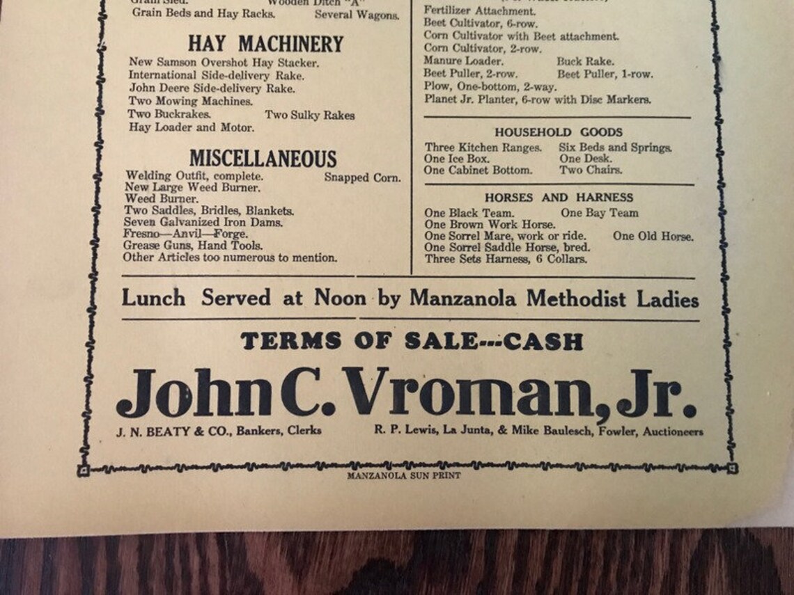 Vintage 1947 Public Auction Notice - Trucks, Tractors and ONE OLD HORSE ...