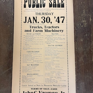Vintage 1947 Public Auction Notice - Trucks, Tractors and ONE OLD HORSE ...