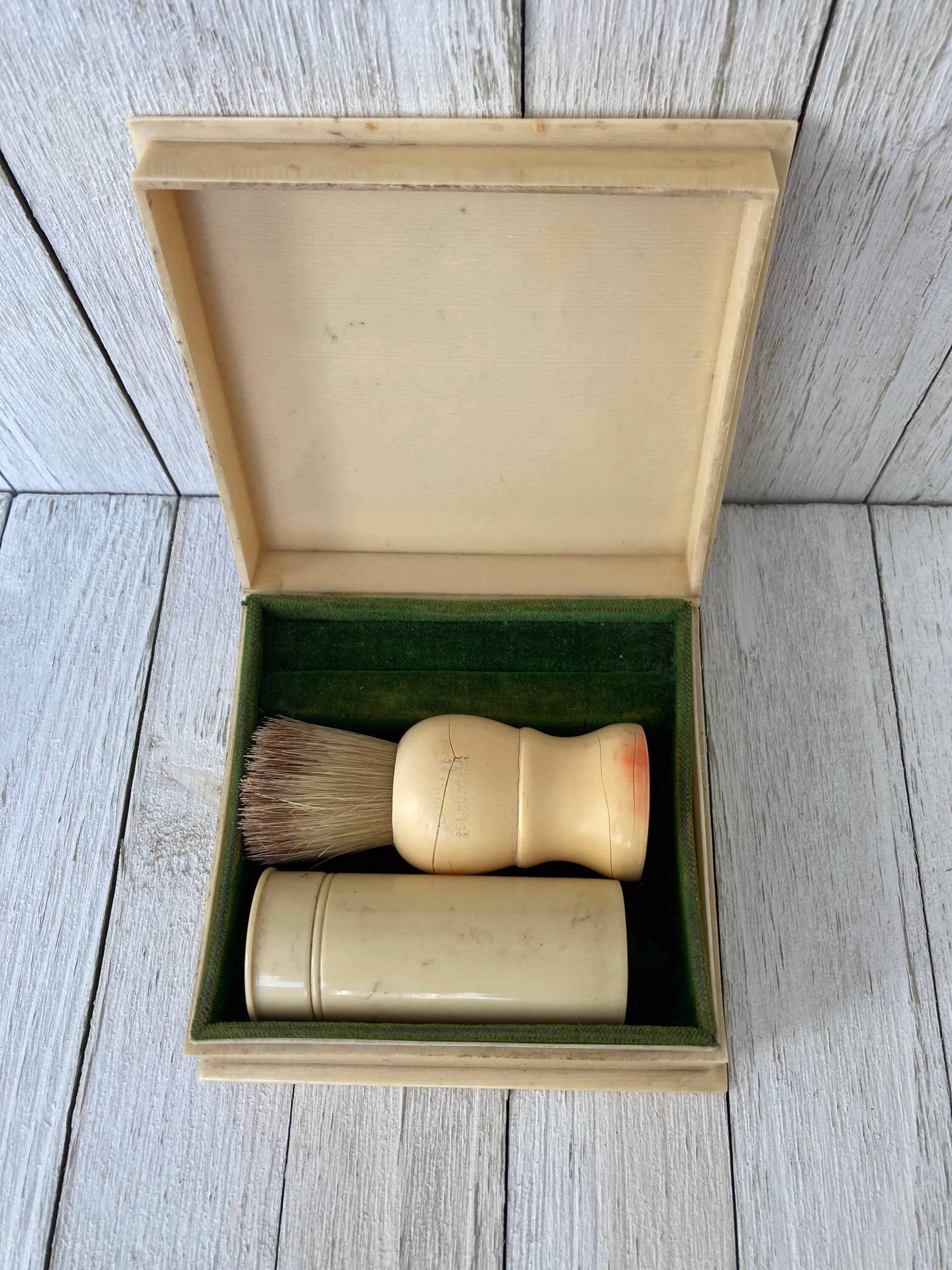 RARE! Vintage Shave Brush Set in Bakelite or Celluloid Box! Scroug Set ...