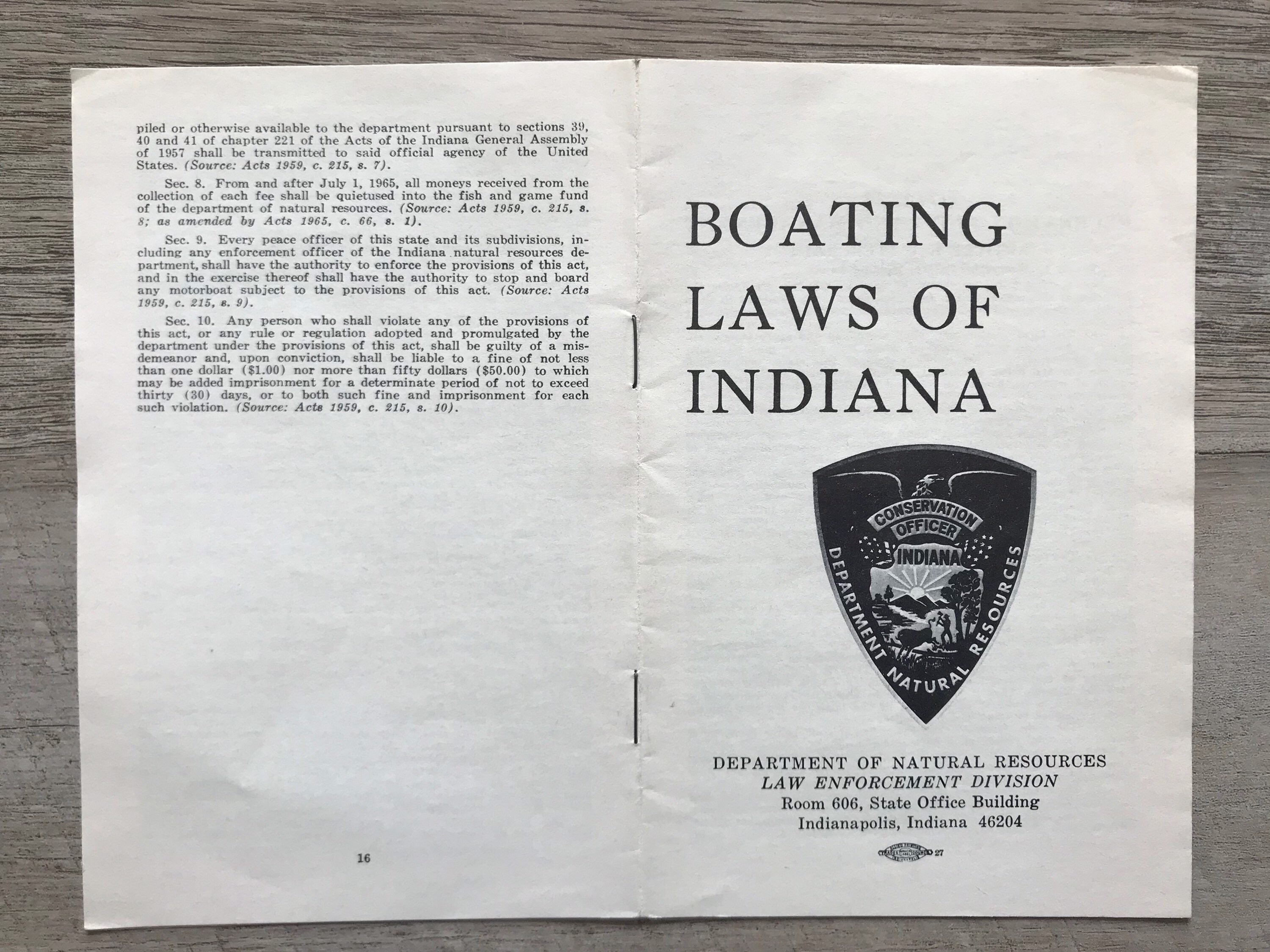1965 Boating Laws of Indiana Vintage Booklet - Etsy