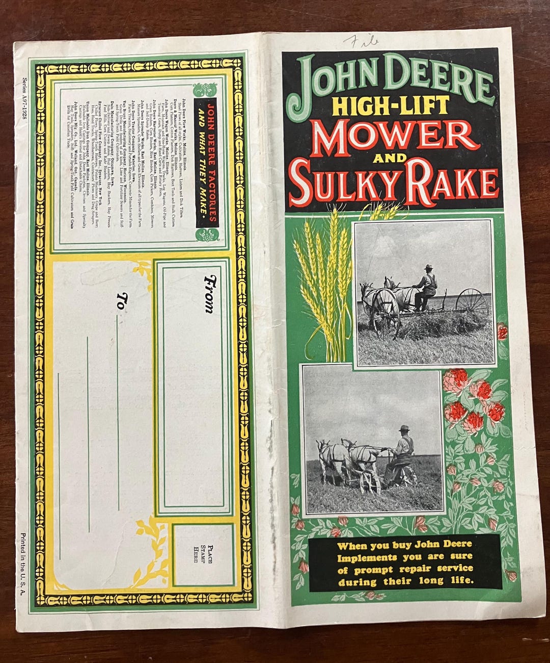 SCARCE! 1928 John Deere High Lift Mower and Sulky Rake 16 Pp ORIGINAL ...