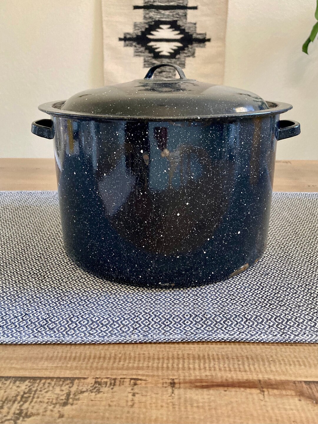 Vintage Black Speckled Graniteware / Enamelware Round Stock Pot Extra ...