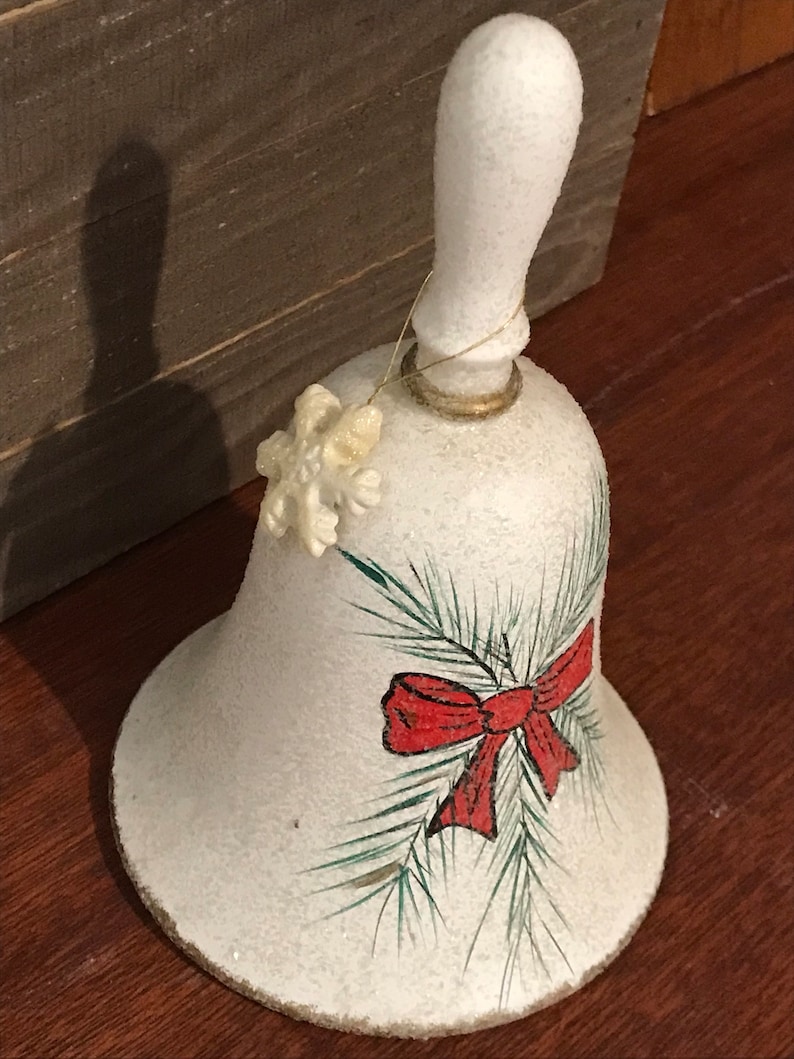 Large Vintage Christmas Bell Porcelain Pottery Ceramic Glitter Bow ...