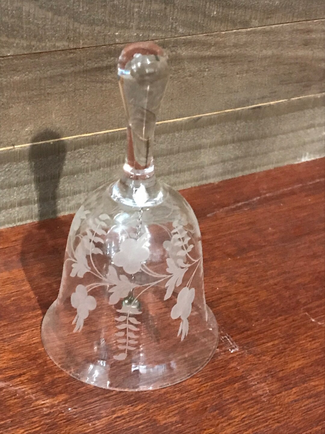 Vintage Glass Bell Metal Ringer Crystal Clear Sound Etched Floral ...