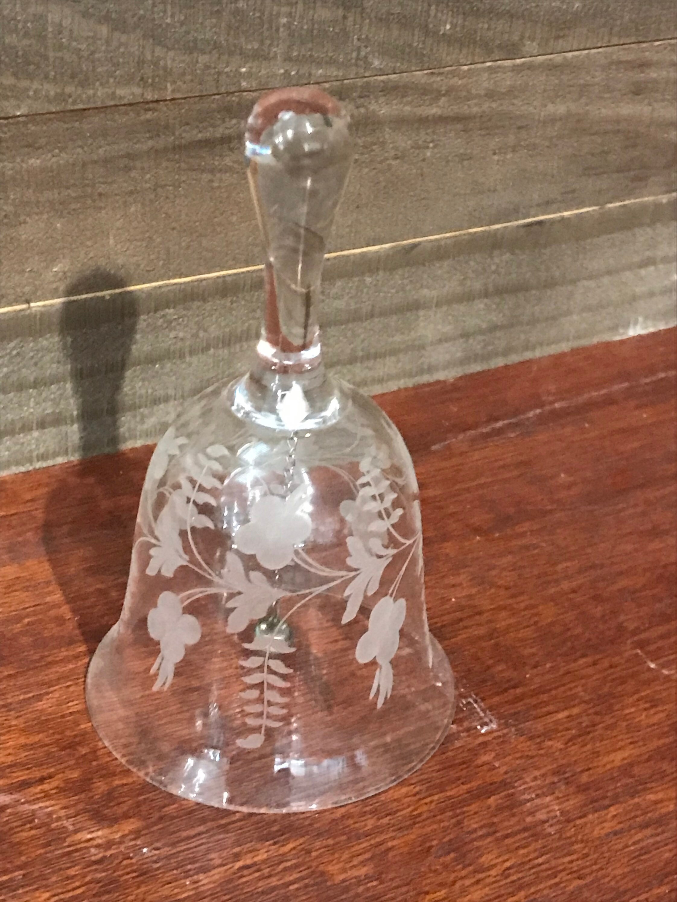 Vintage Glass Bell Metal Ringer Crystal Clear Sound Etched Floral ...