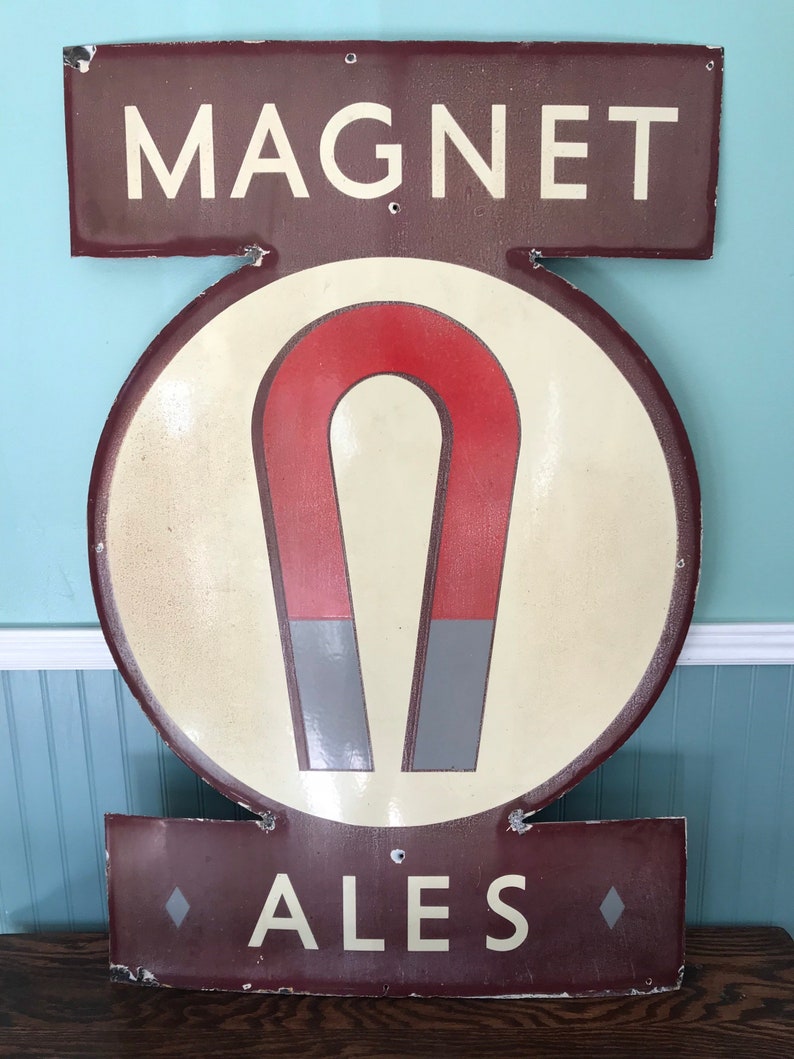RARE! Large 1930s Magnet Ales Enamel Sign United Kingdom 30" X 45" Pub ...