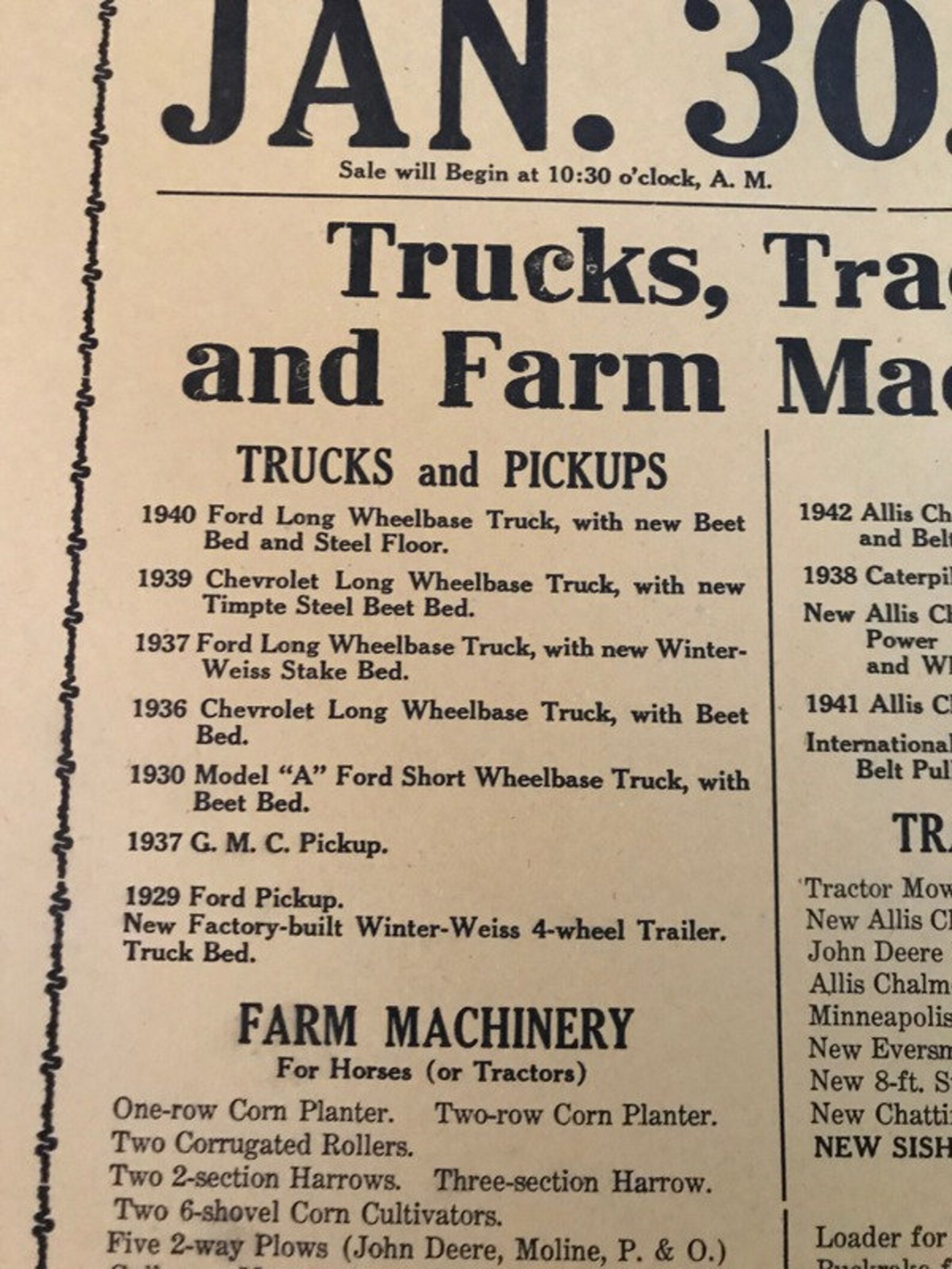 Vintage 1947 Public Auction Notice - Trucks, Tractors and ONE OLD HORSE ...