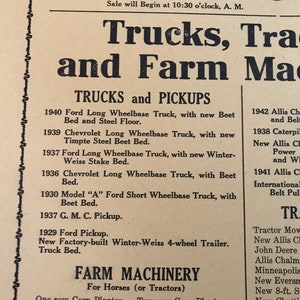 Vintage 1947 Public Auction Notice - Trucks, Tractors and ONE OLD HORSE ...