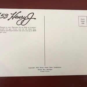 Unused 1953 Kaiser Frazer Henry J Postcard "easiest to Pay '53 Henry J ...