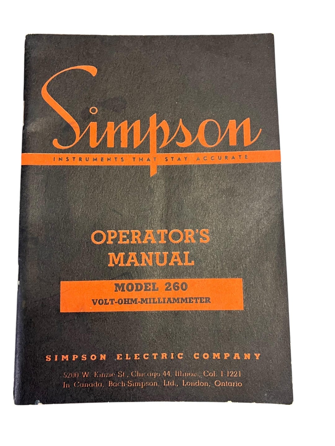 SCARCE! Early Simpson Model 260 Volt-ohm-milliammeter Operator’s Manual ...