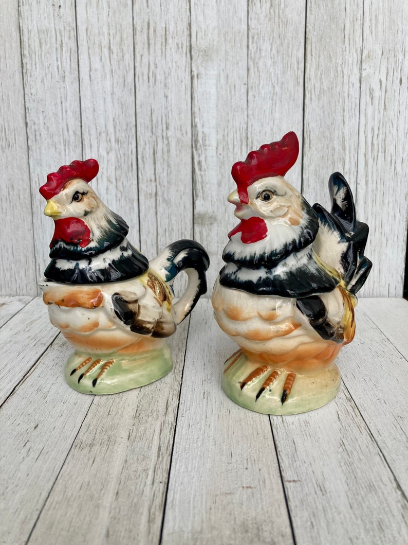 Vintage Relco Rooster Chicken Salt & Pepper Creamer Sugar - Etsy