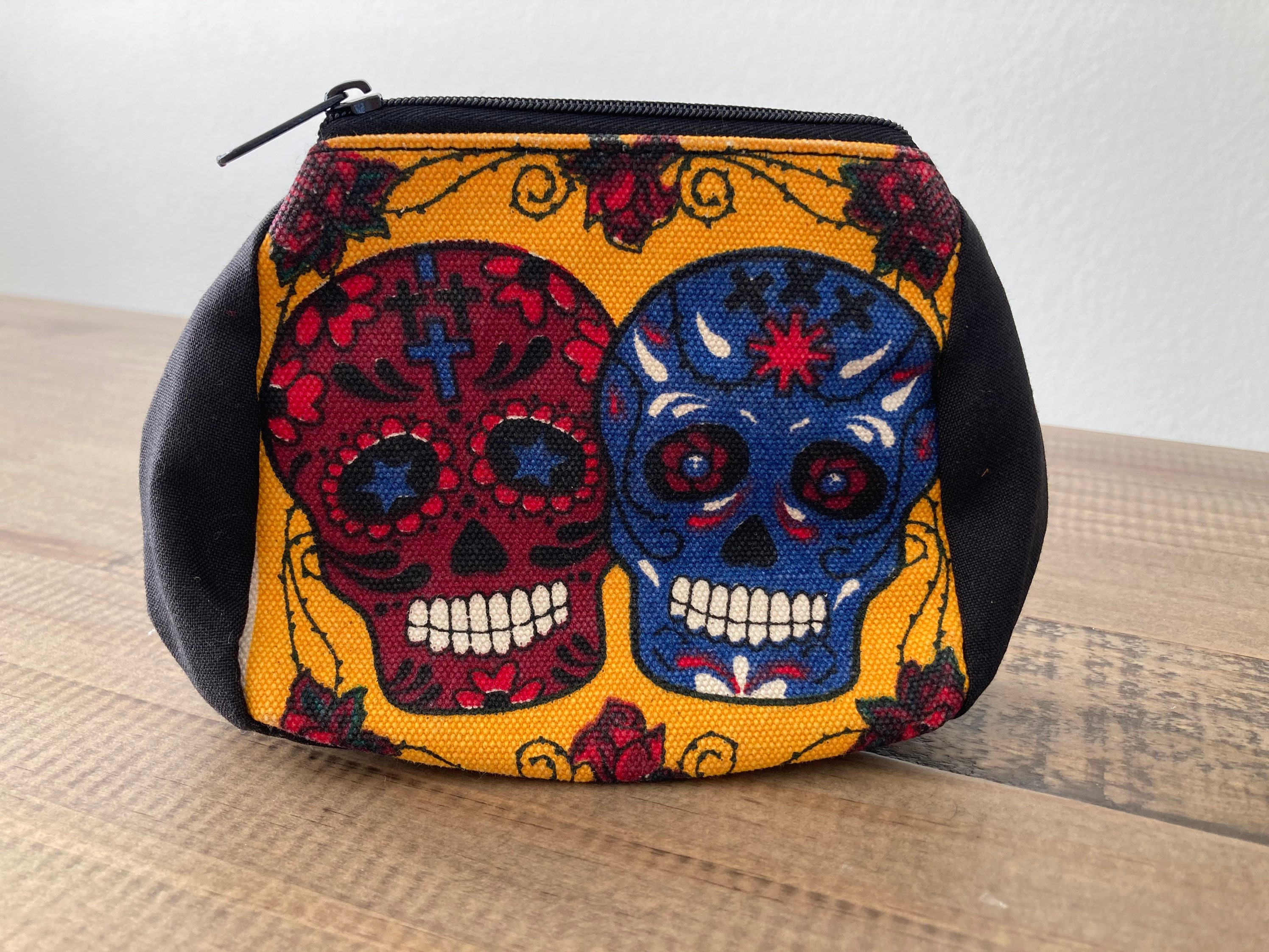 Sugar Skull Coin Purse - Day of the Dead Zippered Coin Purse - Bright ...