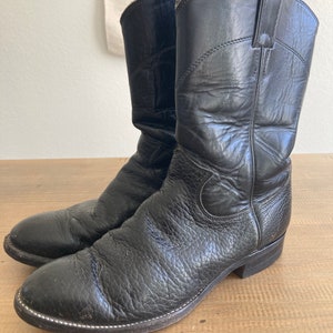 Vintage Justin's Black Leather Ropers Western Boots Style 3702- Cowboy ...