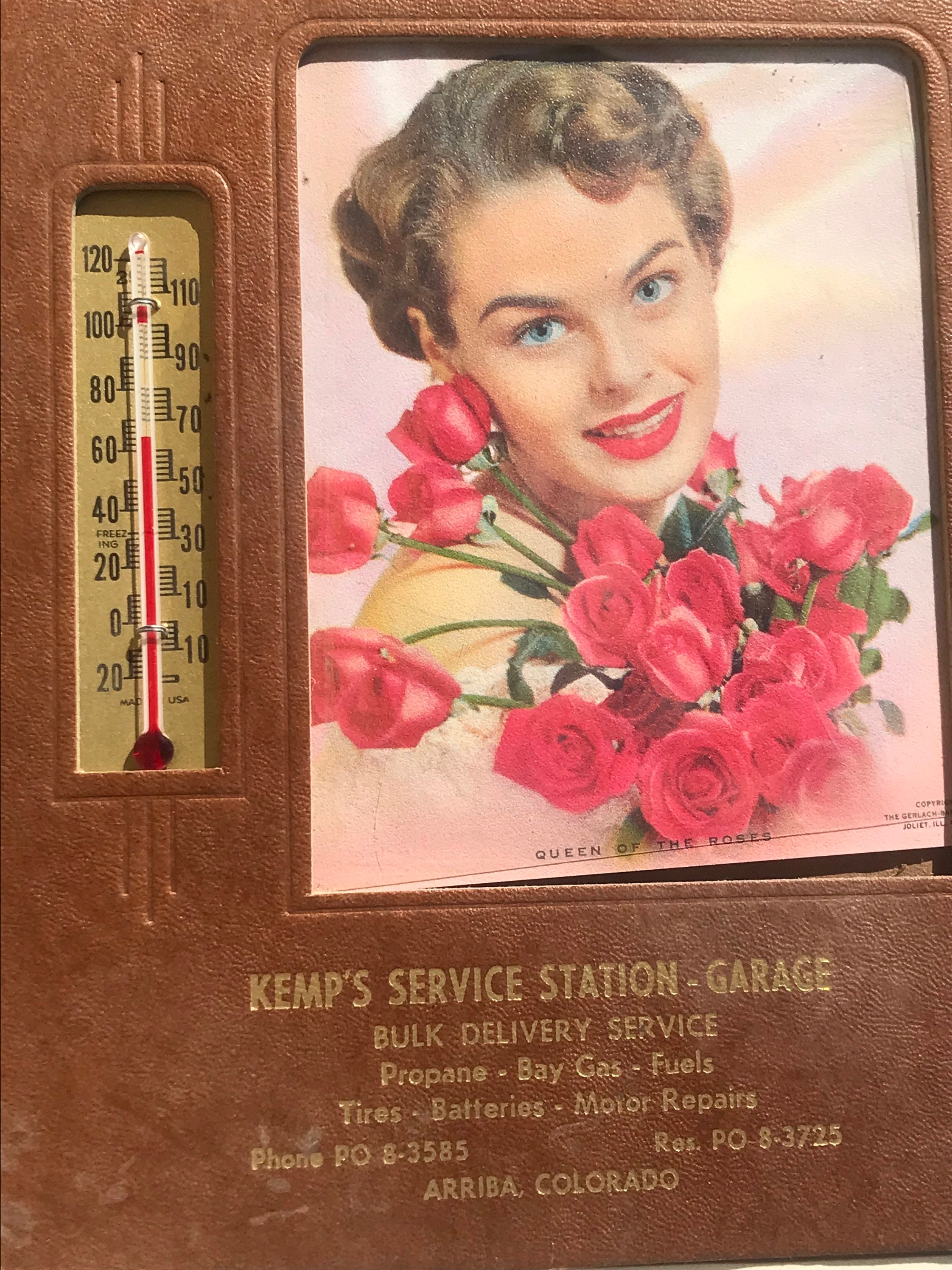 1957 Gas Station Calendar & Thermometer "queen of the Roses" the Kemp ...