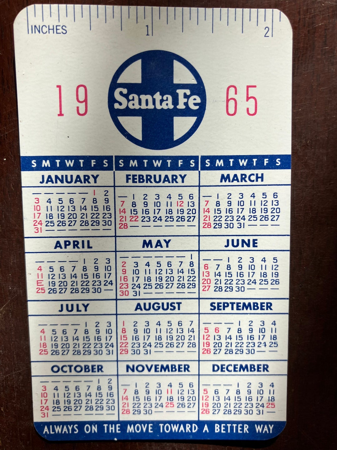 1965 Santa Fe Railway Pocket Calendar Ruler Turquoise Bead Maker ...