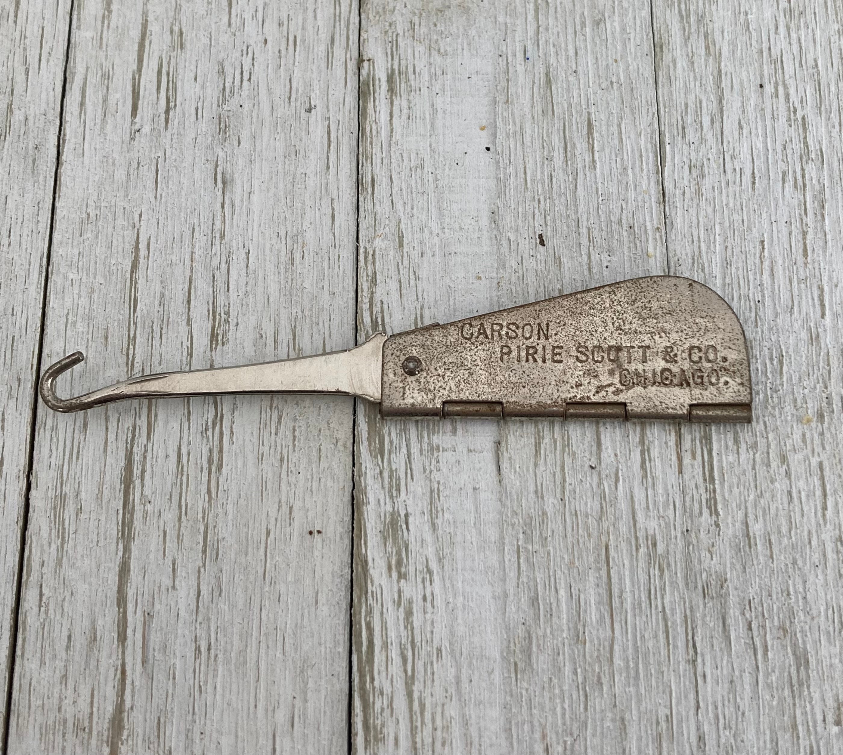 Antique Primitive Folding Metal Button Hook Pocket Button Hook Shoe ...