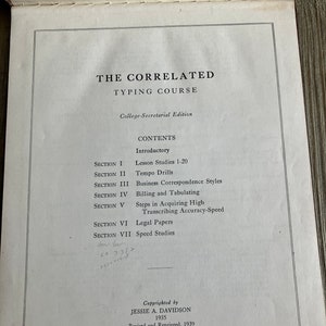 Vintage 1940s College Secretarial Typing Book - Correlated Typing 1941 ...