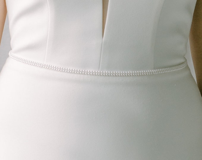 Skinny Faux Pearl Bridal Sash: Satin Ribbon Wedding Dress Belt - PERLES ...