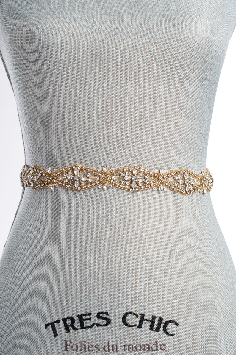 Elliott Wedding Sash Gold Bridal Belt Gold Crystal Sash | Etsy