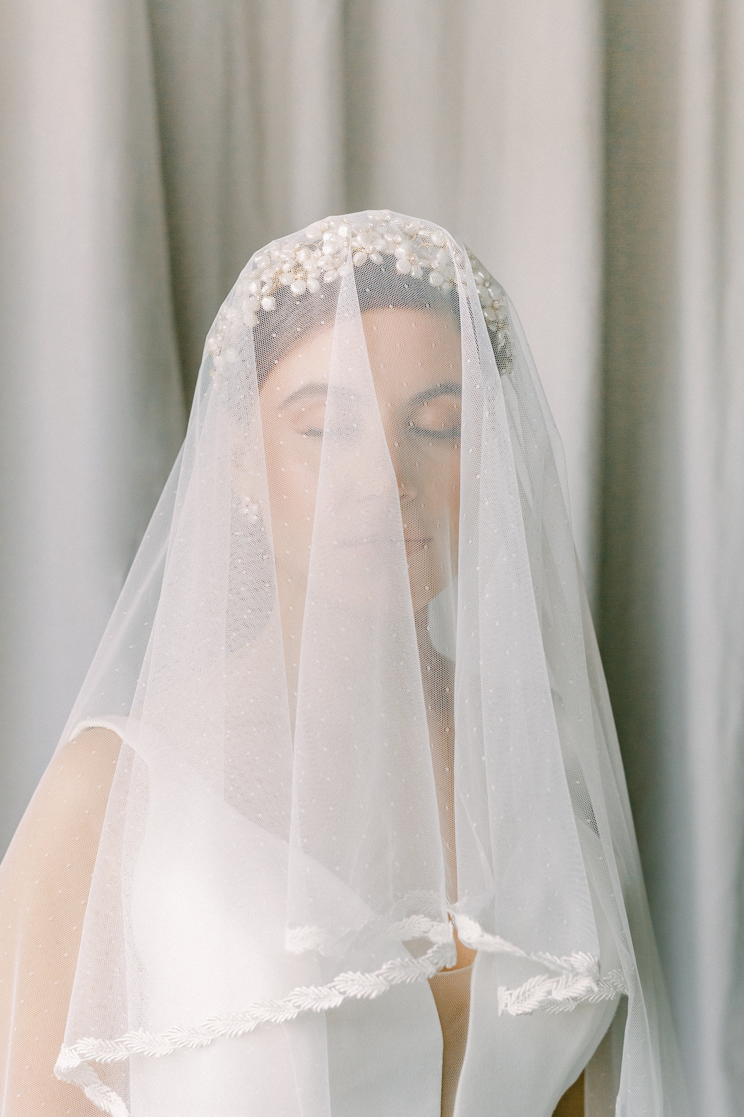 Soft Drop Veil With Lace, Dotted Drop Veil, Leafy Lace Veil, Soft ...