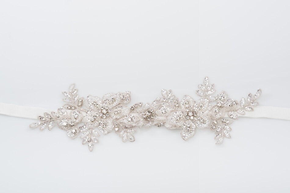 Kara Bridal Lace Sash Crystal Lace Sash Wedding Dress Sash - Etsy