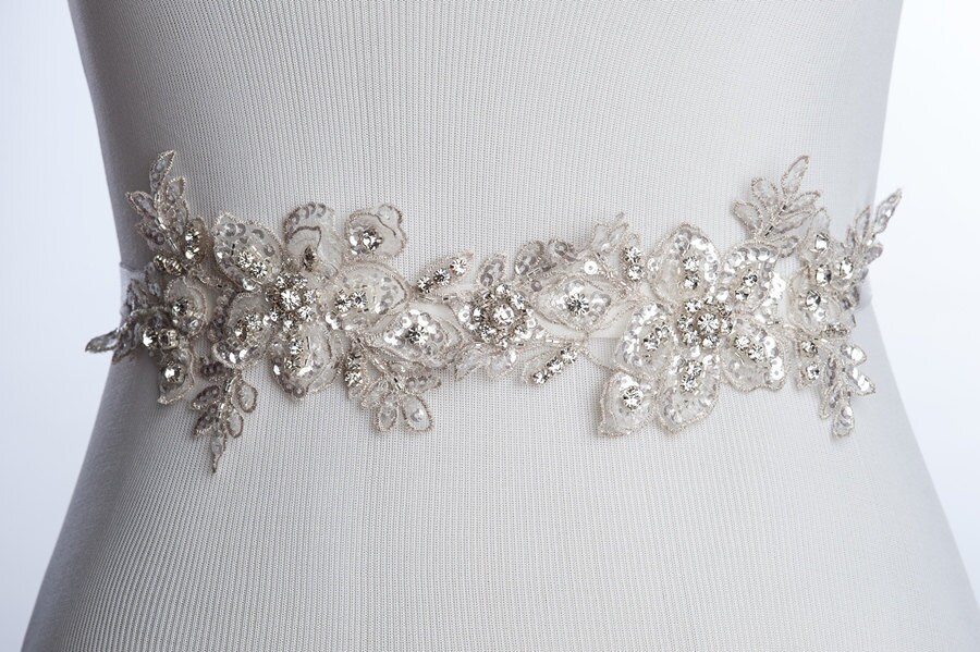 Kara Bridal Lace Sash Crystal Lace Sash Wedding Dress Sash - Etsy