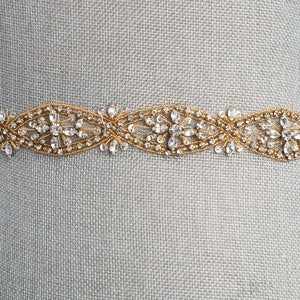 Elliott Wedding Sash, Gold Bridal Belt, Gold Crystal Sash, Wedding ...