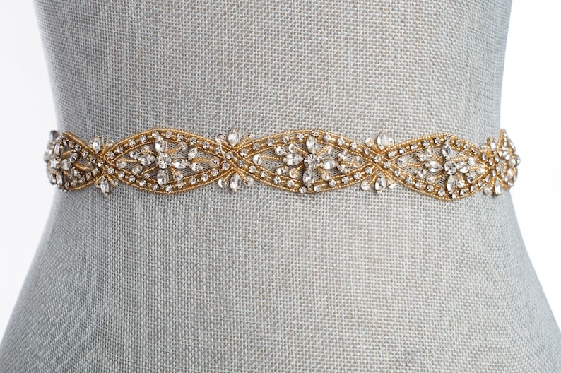 Elliott Wedding Sash, Gold Bridal Belt, Gold Crystal Sash, Wedding ...
