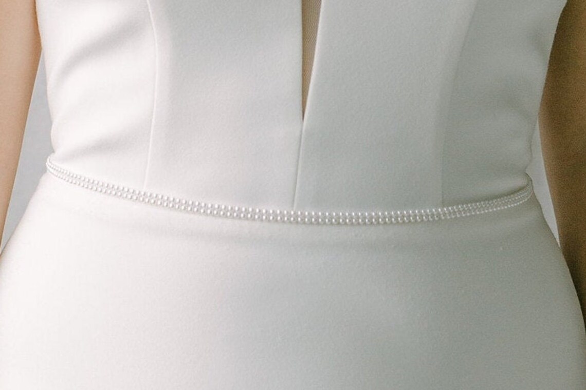 Fitted Skinny Pearls Belt, Bridal Pearls Sash With Extended Beading ...