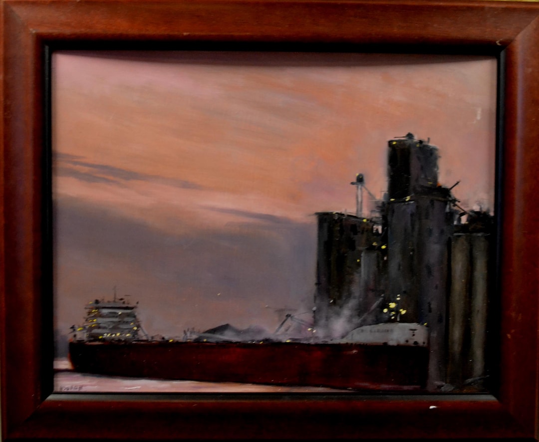 Original Oil Painting: Cargo Ship at Port, Industrial Maritime Art - Etsy