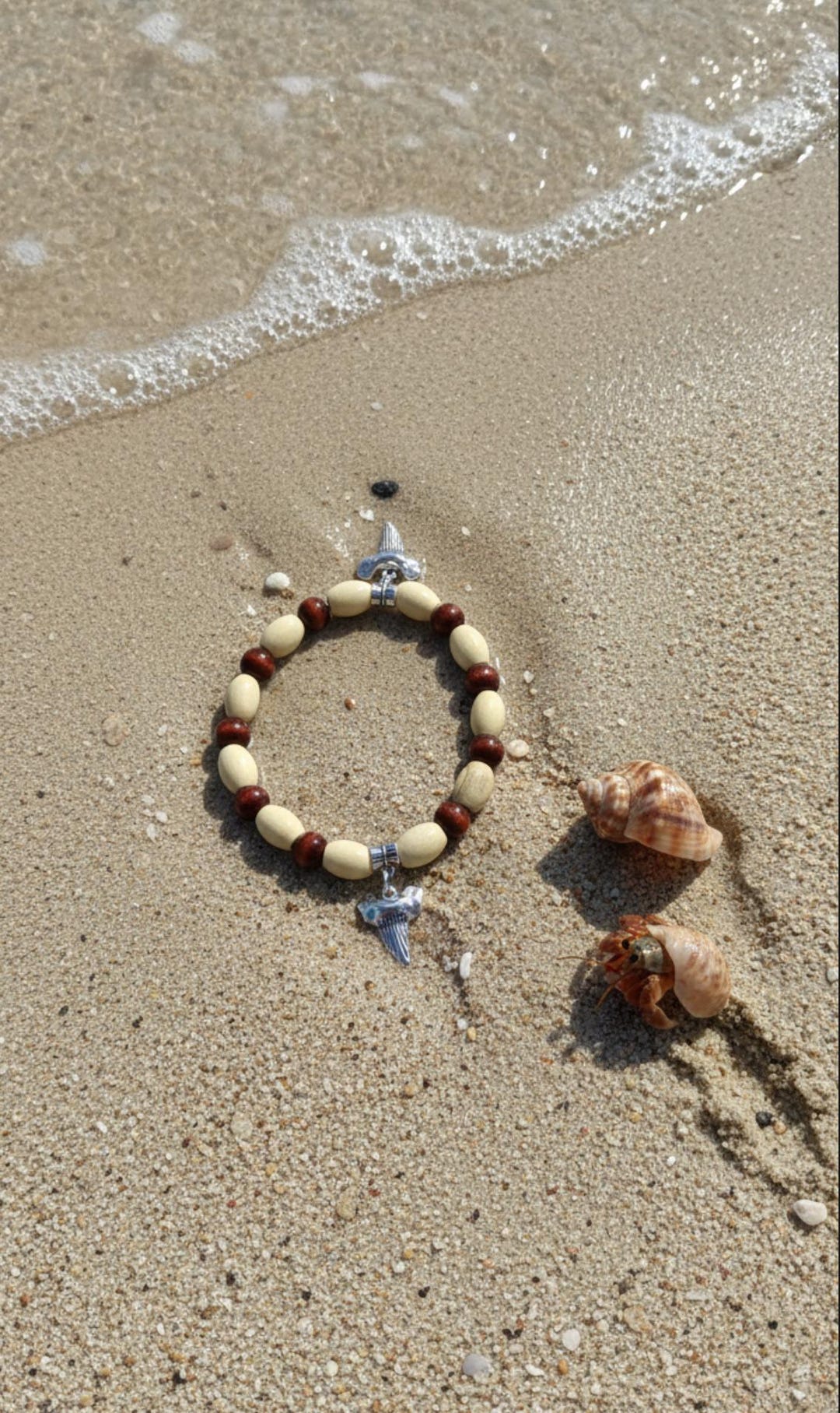 Bamboo Bead Anklet With Sliver Shark Teeth - Etsy