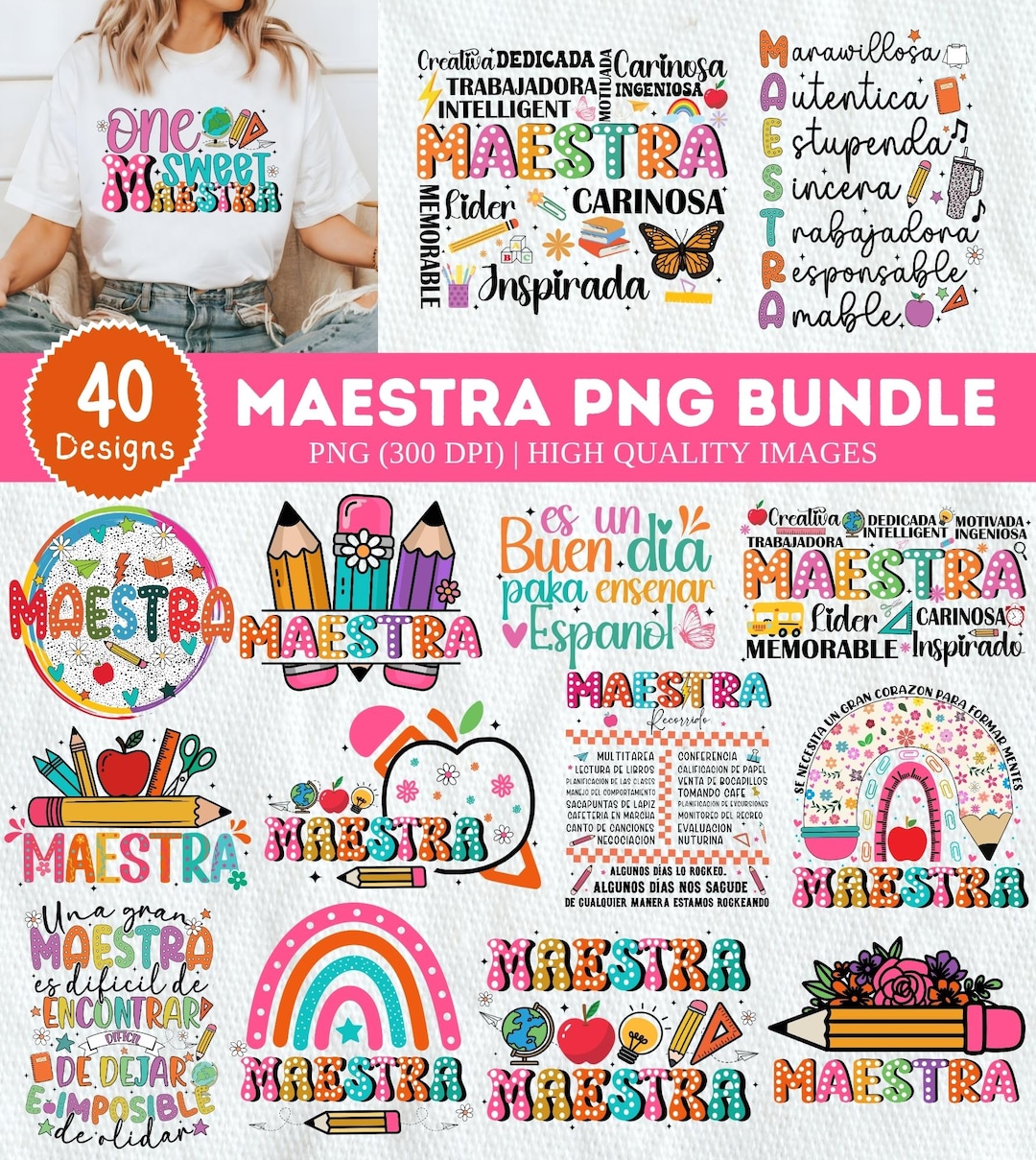 40 MAESTRA PNG Bundle, Spanish Teacher Bundle, Latina Teacher ...