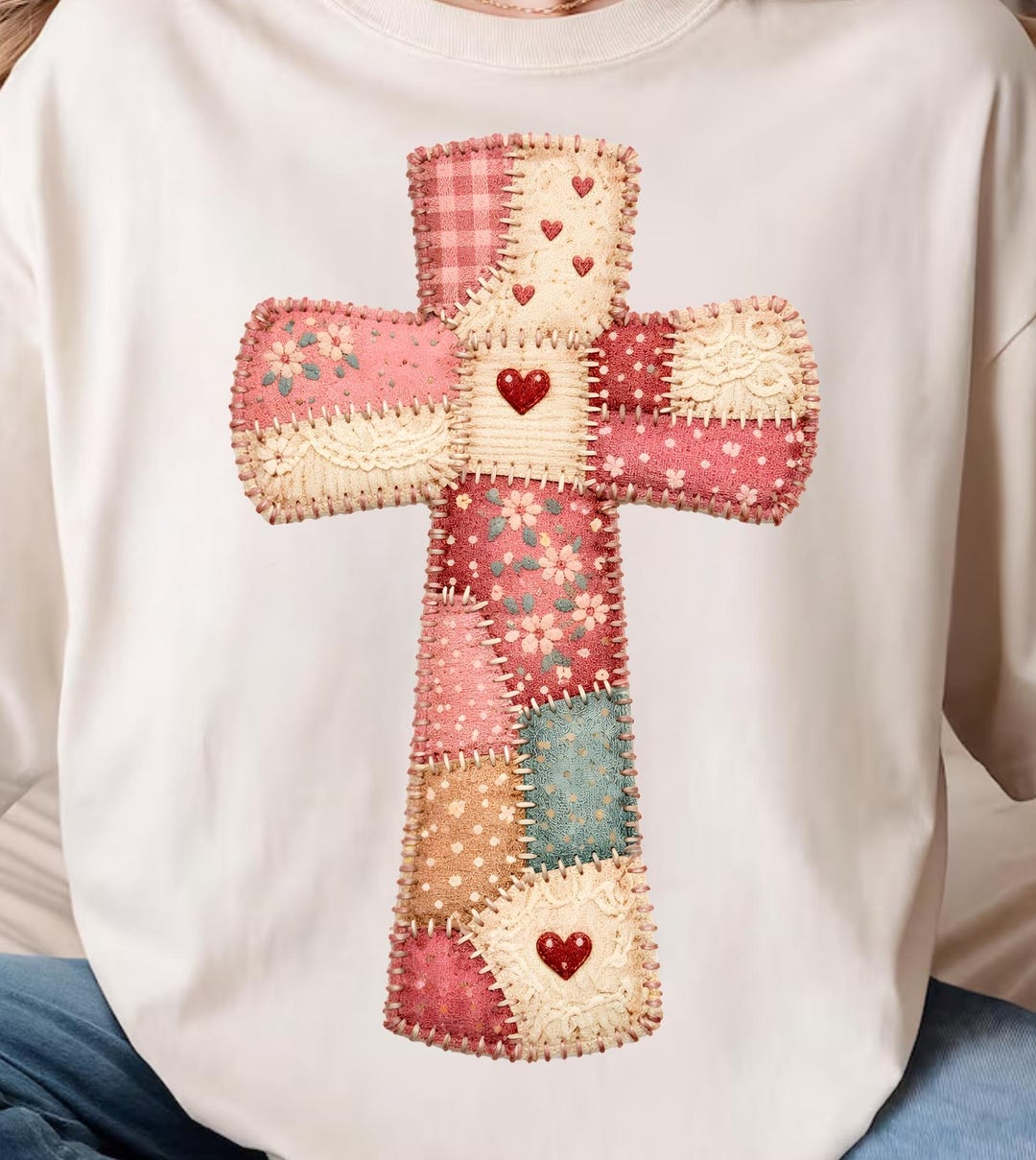 Patchwork Valentine Jesus Cross Png, Christian Valentine Patchwork Png ...
