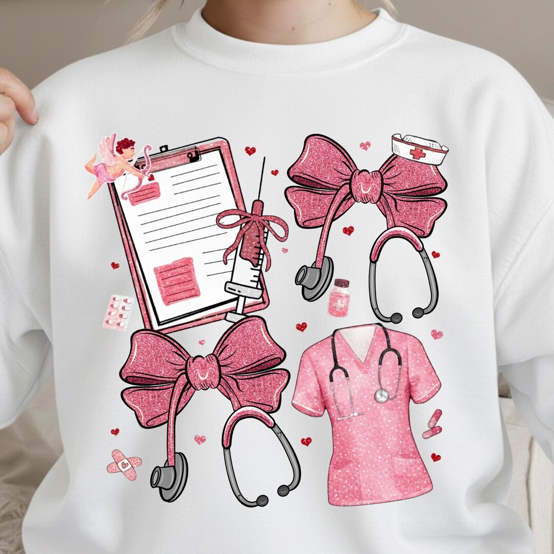 Valentine Nurse Glitter Png, Nurse Png, Stethoscope Bow Png Sublimation ...
