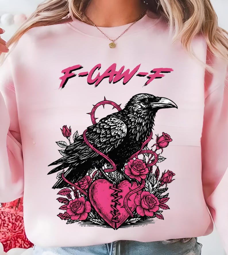 Retro Raven Anti Valentine PNG Bundle, Trendy F-caw-f Crow Design ...
