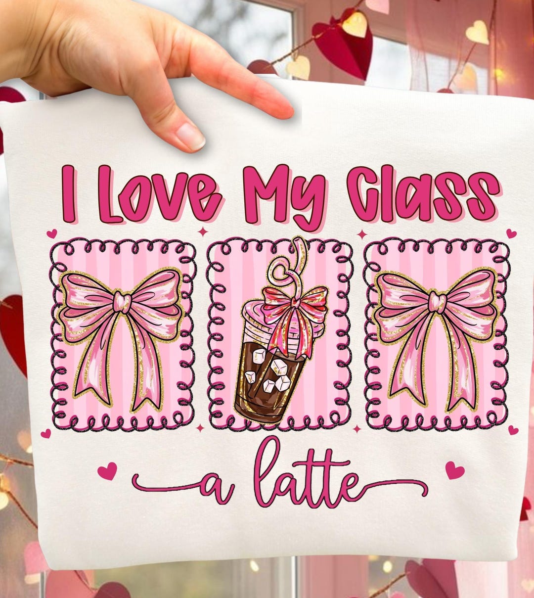 Preppy Teacher Valentine PNG, I Love My Class a Latte, Coquette Bow ...