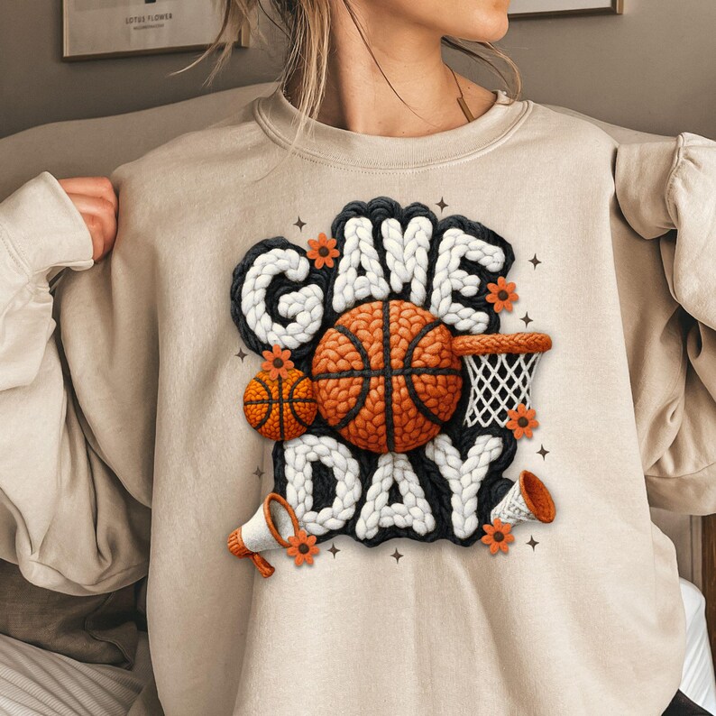 Faux Yarn Basketball Game Day Crochet PNG Bundle, Retro Basketball Png ...
