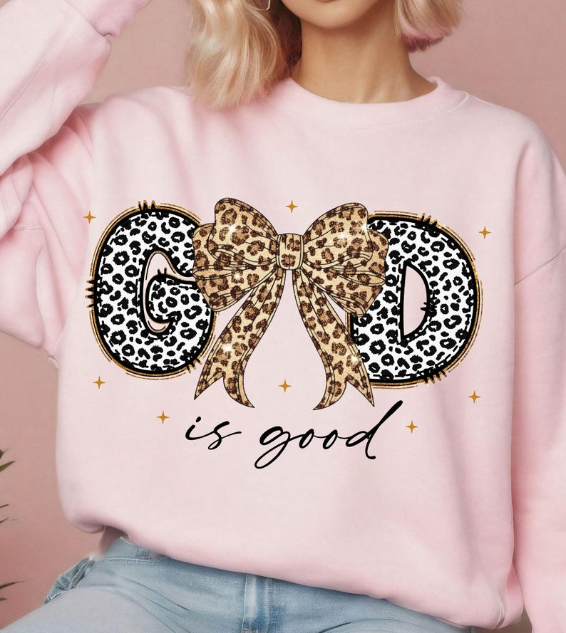God is Good Leopard Print Bow PNG, Preppy Boho Christian Shirt Design ...