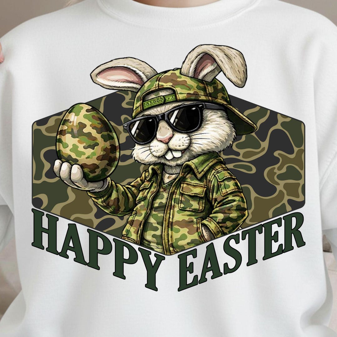 Happy Easter Png, Egg Hunter Bunny Png, Camo Easter Bunny Png, Retro ...