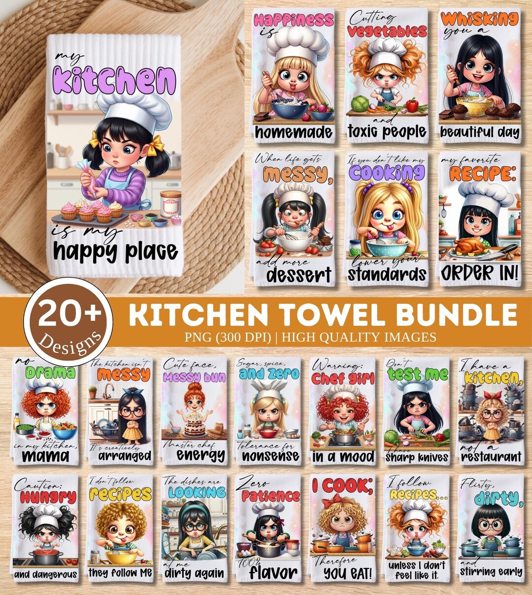 Funny Kitchen Towel Sublimation Bundle, Funny Kitchen Quotes Png ...
