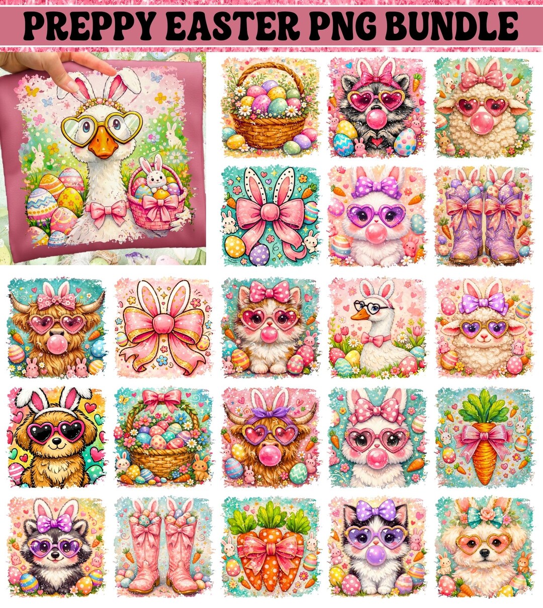Brushstroke Easter Png Bundle, Preppy Easter Png, Coquette Easter Bow ...