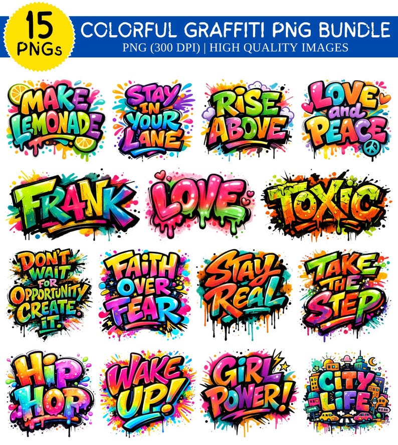 Colorful Graffiti PNG Bundle, Street Art Zodiac Signs Clipart, Graffiti ...