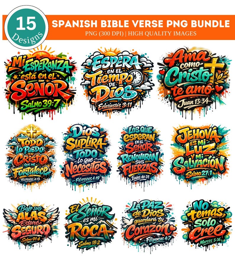 Spanish Bible Verse PNG Bundle, Christian Phrases Design, Spanish Png ...