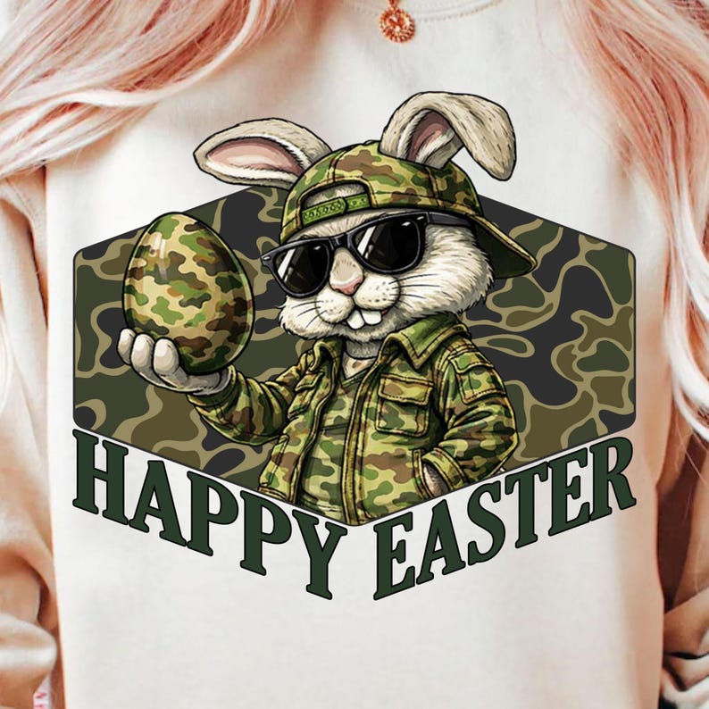 Happy Easter Png, Egg Hunter Bunny Png, Camo Easter Bunny Png, Retro ...