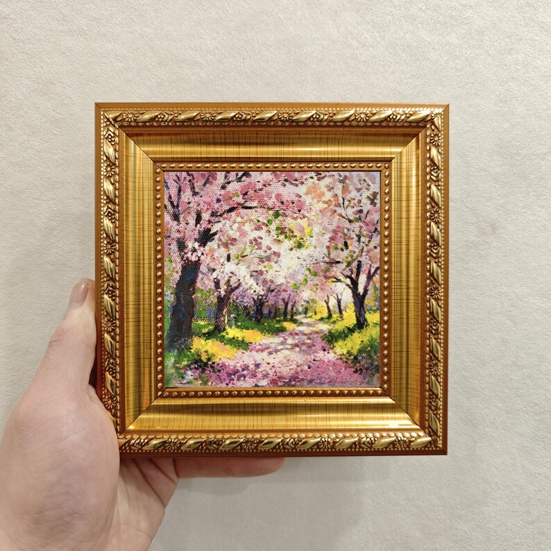Original Hand-painted Cherry Blossom Oil Painting, Small Framed Spring ...