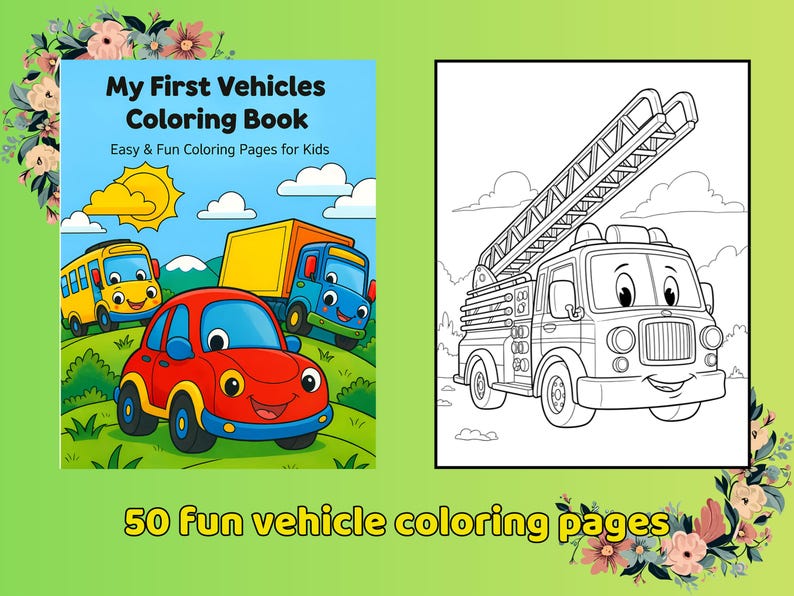My First Vehicles Coloring Book for Kids | 51 Easy Coloring Pages ...
