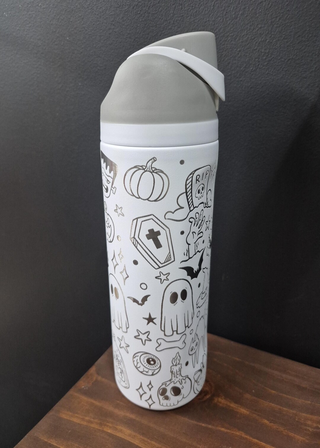 Frankenstein and Friends Full Wrap Laser Engraved 24 Oz. Water Bottle ...