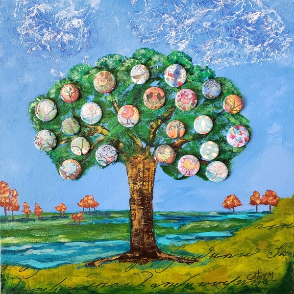 Button Tree Painting - Etsy