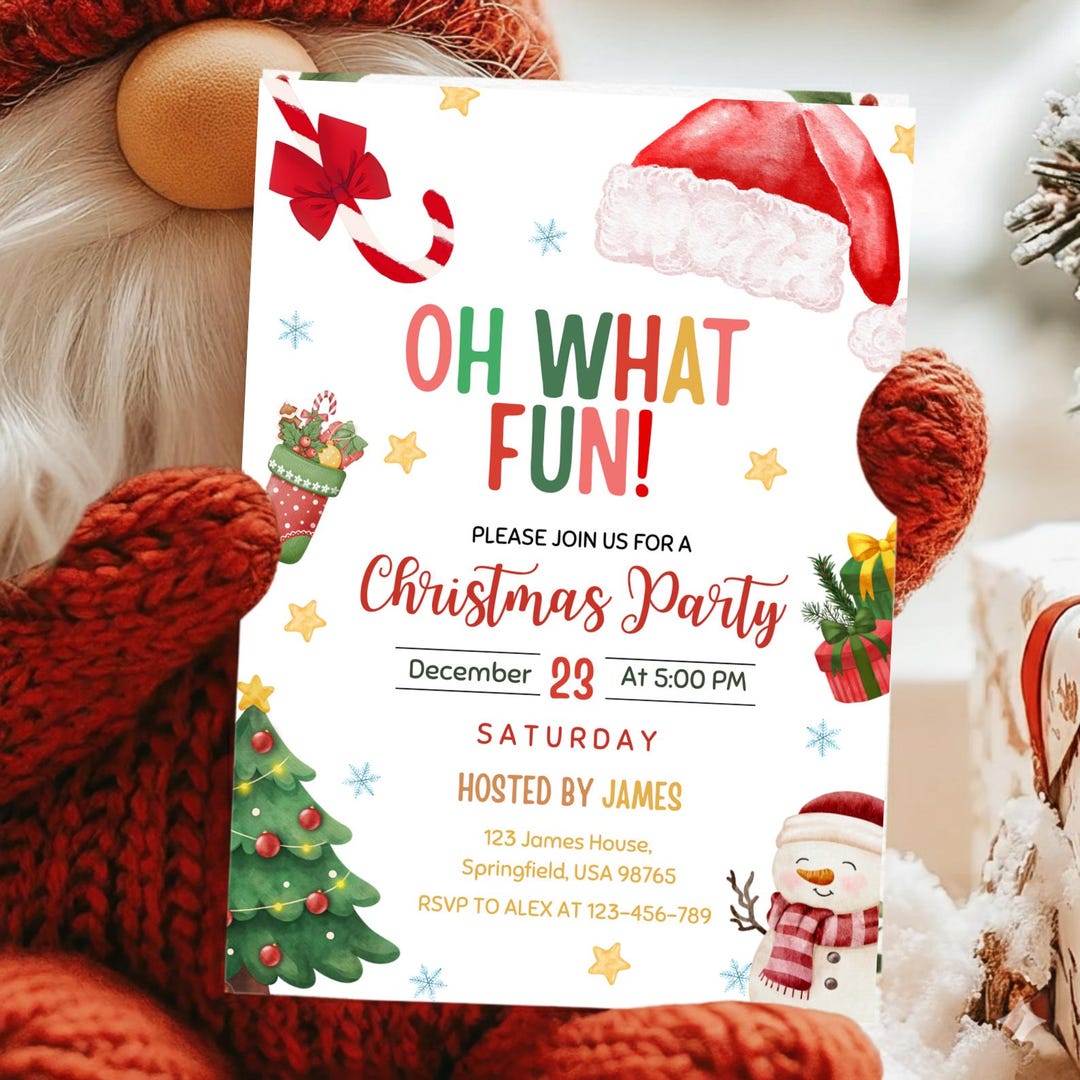 Oh What Fun Christmas Party Invitation | Editable Canva Template ...
